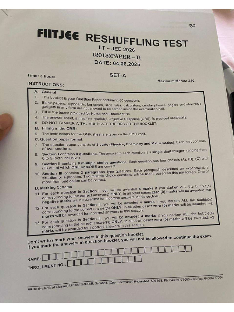 Fiitjee 12th RST 2 | PDF