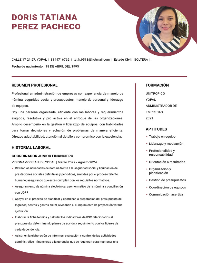 Doristatiana Perezpacheco CV | PDF | Presupuesto | Planificación