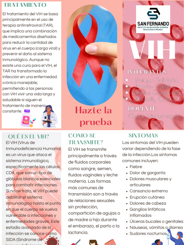 Folleto Tríptico Informativo Datos Sida Vih Sencillo Rosa Rojo Blanco | PDF