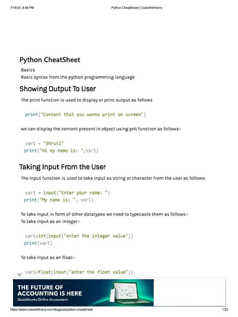 Python Cheat Sheet | PDF