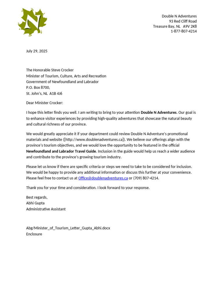 Minister of Tourism Letter Gupta Abhi | PDF