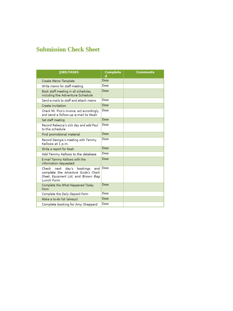 Staff Meeting Task Submission Checklist | PDF