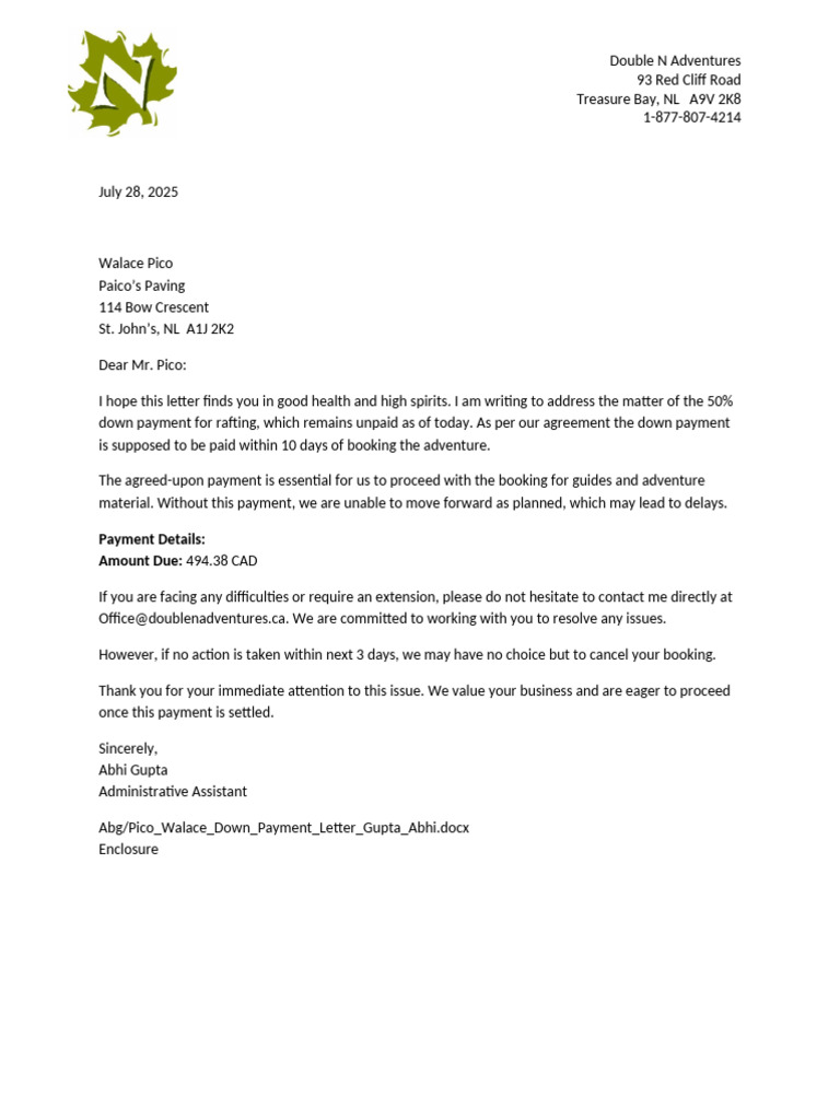 Pico Walace Down Payment Letter Gupta Abhi | PDF