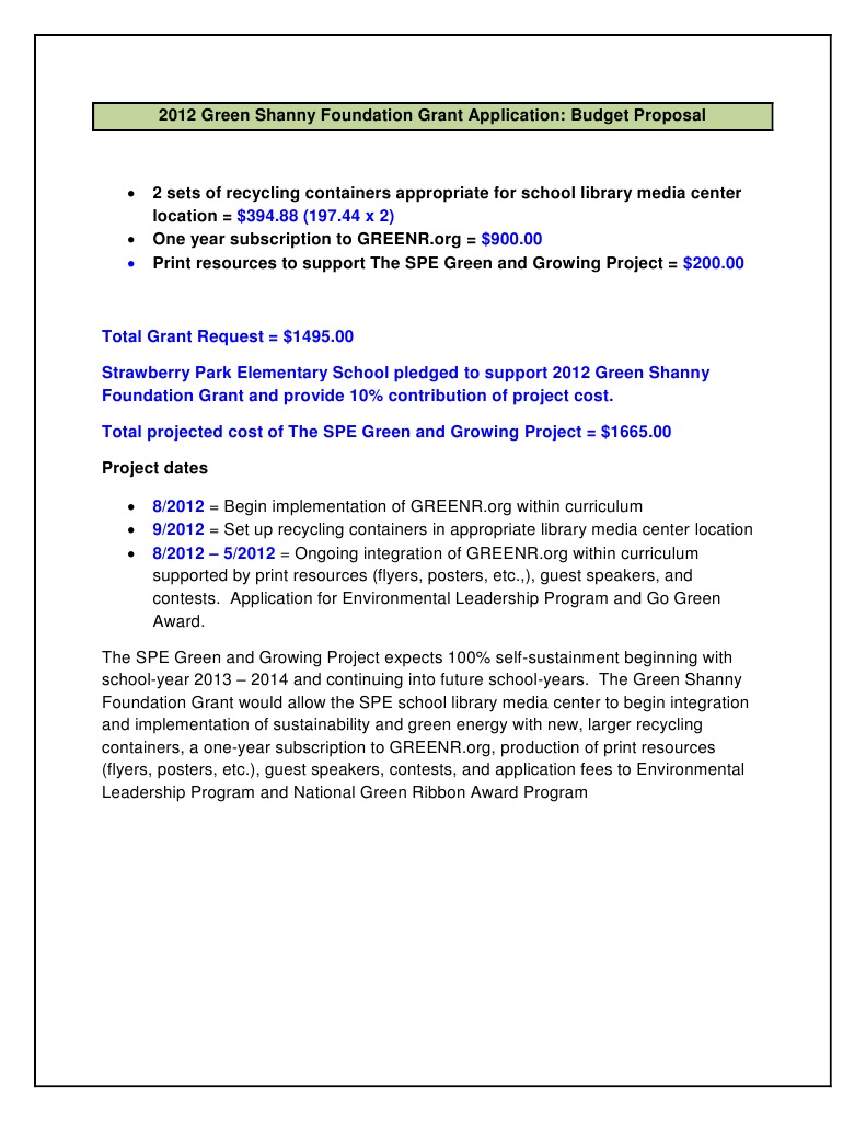 2012 Green Shanny Foundation Grant Application | PDF
