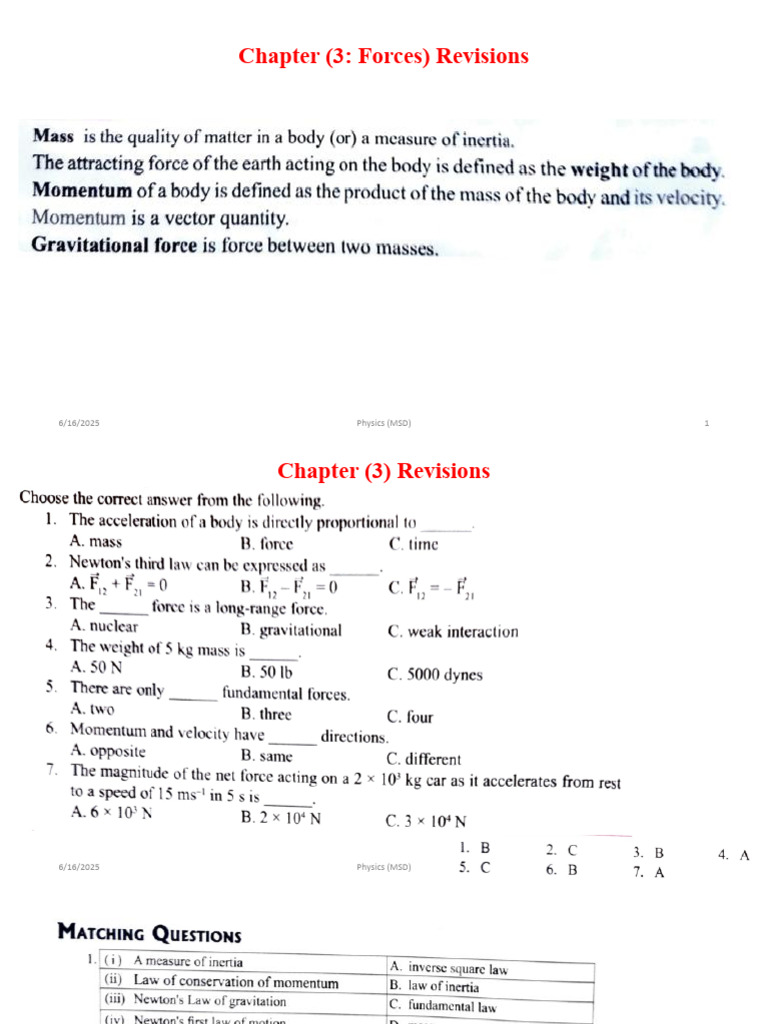 G10 Physics Chapter 3 Quizes | PDF