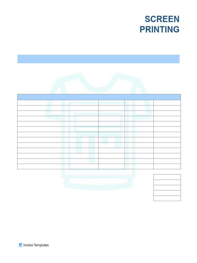 Screen Printing Invoice Template | PDF
