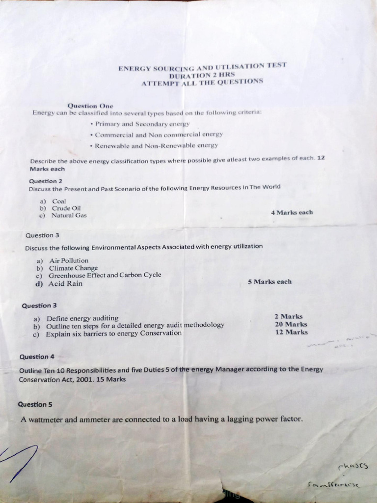 Energy Sourcing and Utilization Test One | PDF | Ac Power | Electrical ...