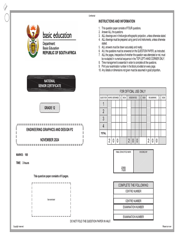 Engineering Graphics & Design P2 Nov 2024 Eng | PDF