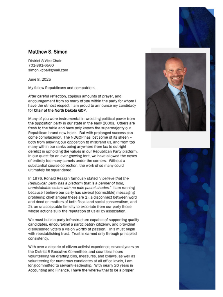 NDGOP State Party Chair - Announcement | PDF | Republican Party (United ...