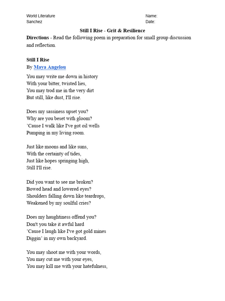 Tanush Checker 2025 - Still I Rise - Grit & Resilience | PDF | Poetry