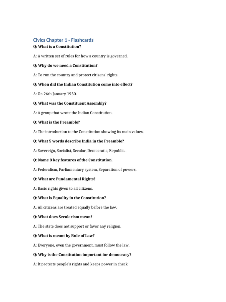 Civics Ch1 Flashcards Aadhya | PDF