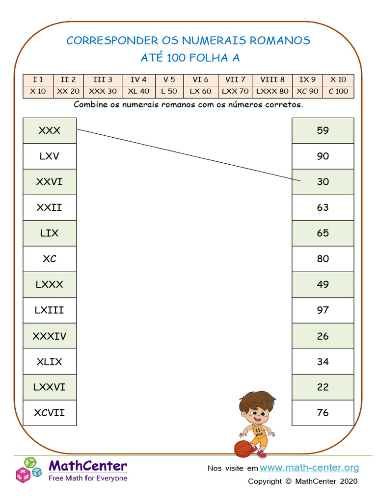Correspondência de Números Romanos até 100 | PDF