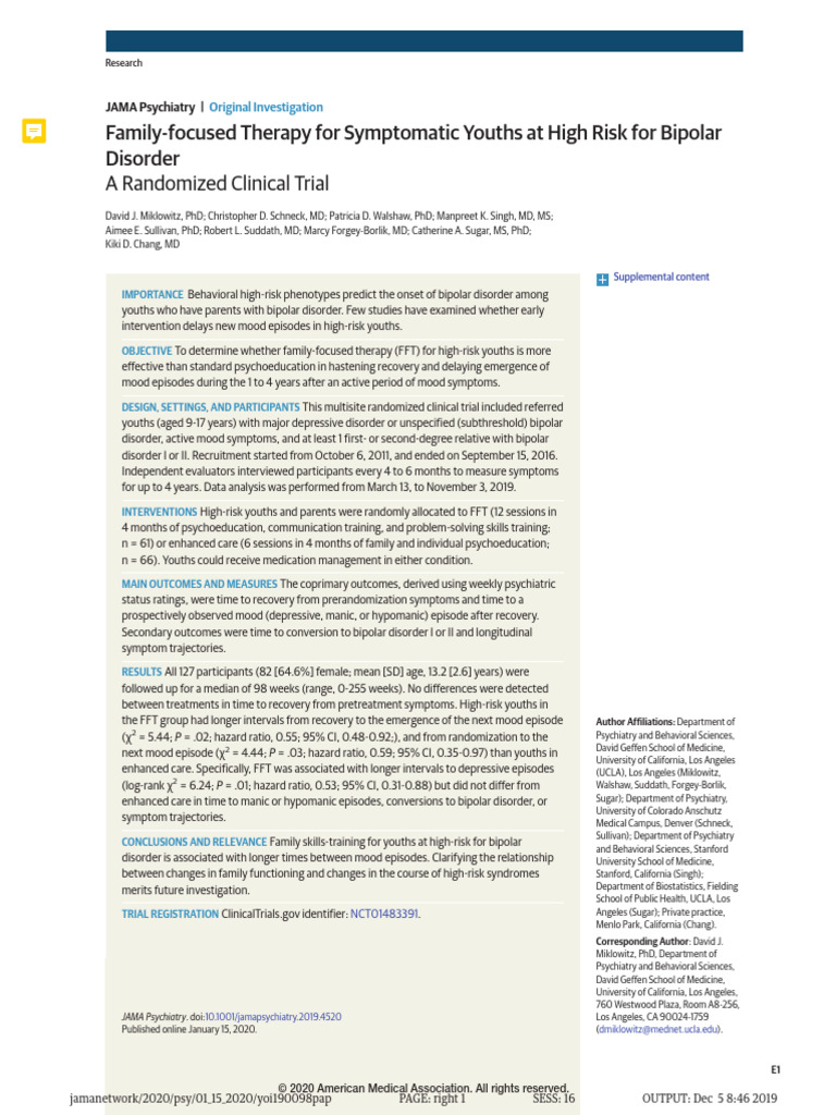Miklowitz Et Al. 2019 | PDF | Mood Disorders | Bipolar Disorder