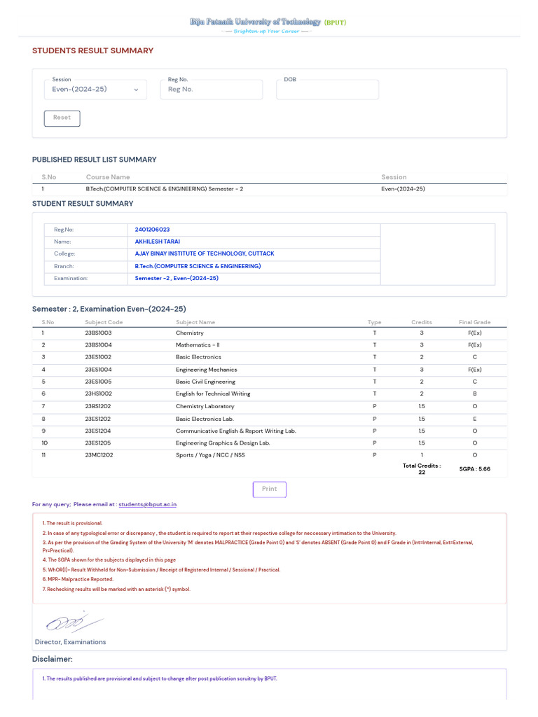Bput Exams - Results (Akhilesh) | PDF | Science | Engineering