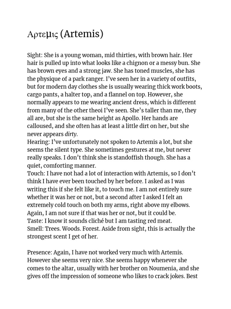 Senses On The Goddess Artemis | PDF