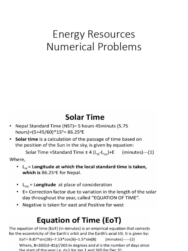 Energy Resources Numerical | PDF