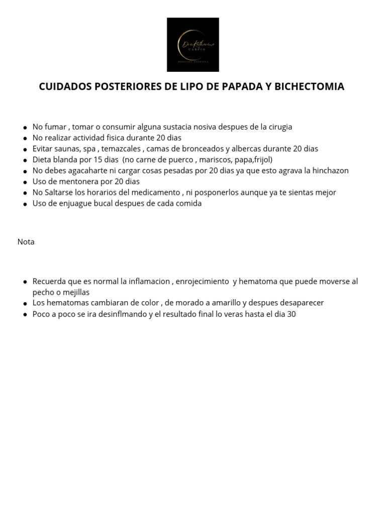 Cuidados Posteriores de Lipo de Papada y Bichectomia PDF | PDF