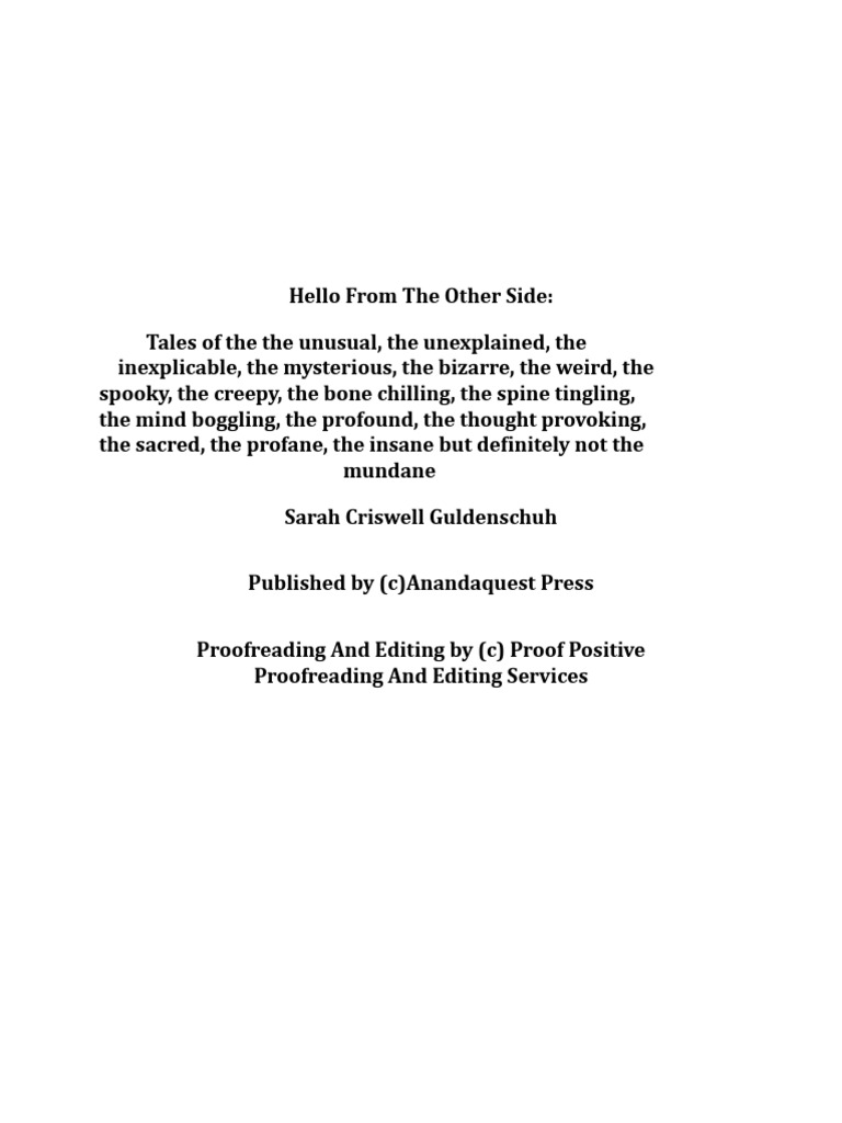 Hello From The Other Side - Sarah Criswell Guldenschuh | PDF | Bigfoot ...