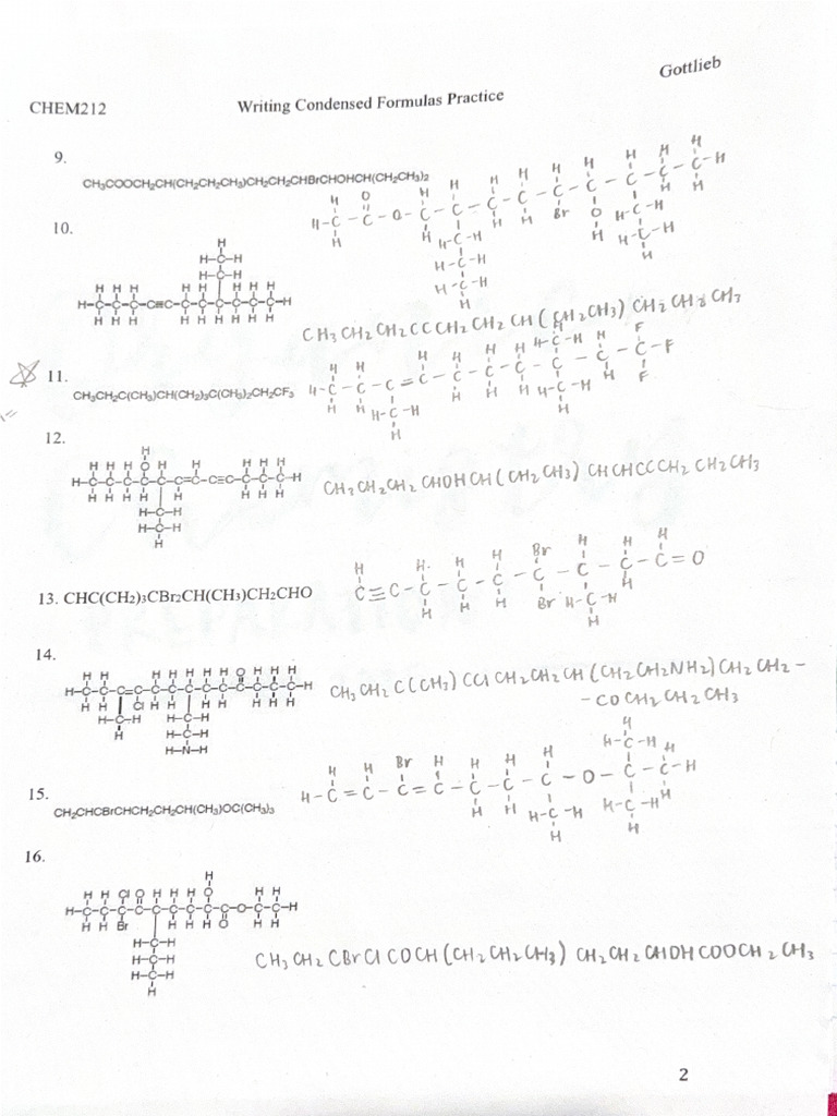 Writing Condensed Formula Practice | PDF