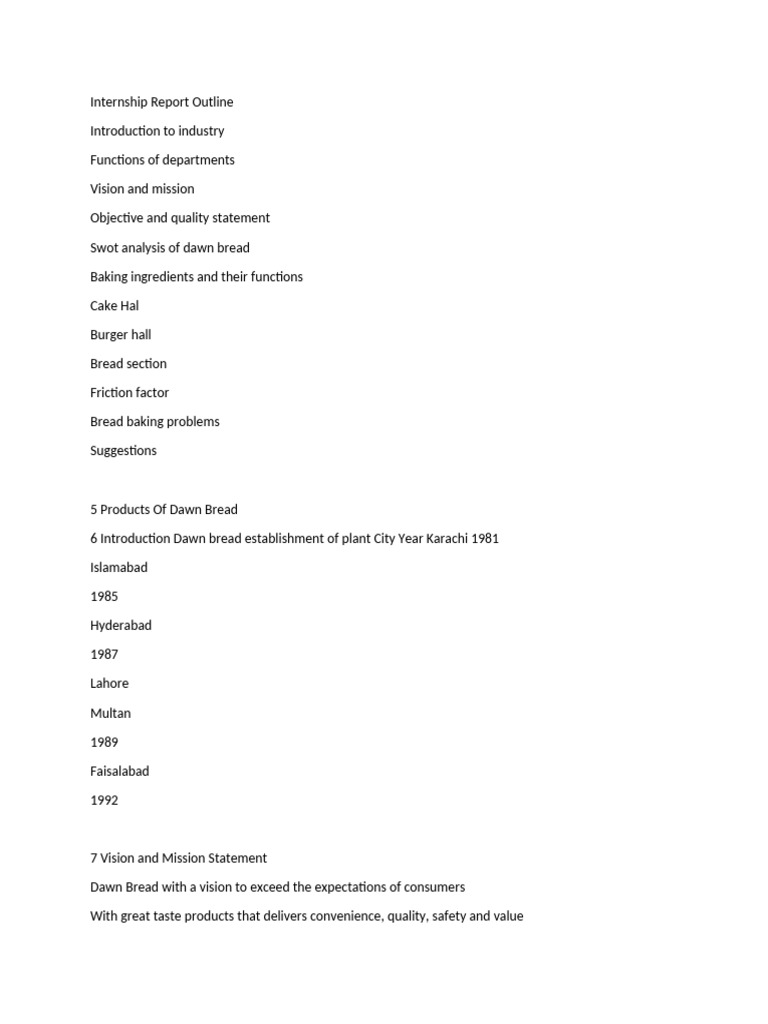 Internship Report Outline | PDF | Breads | Flour