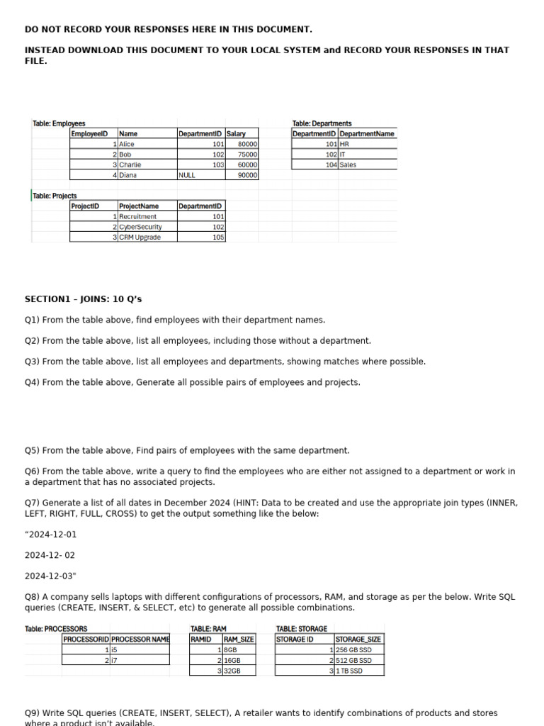 SQLQuestionnaire 202412021 | PDF | Sql | Computing