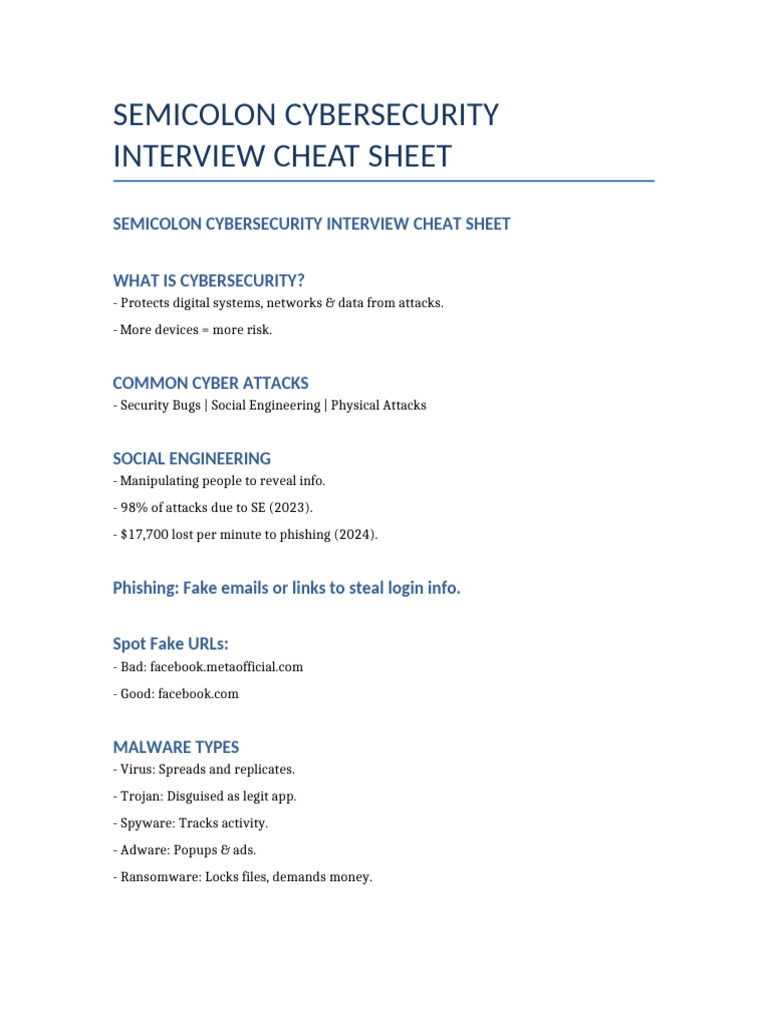 Semicolon Cybersecurity Cheat Sheet | PDF
