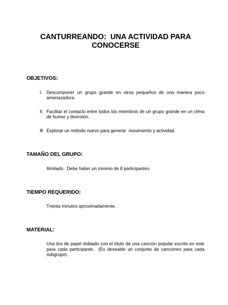 Canturreando Una Actividad para Conocerse | PDF