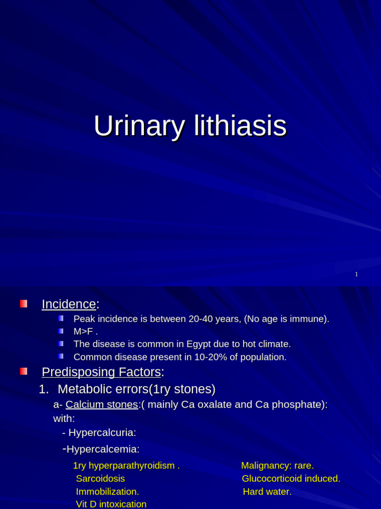 Urinary Lithiasis: Causes, Diagnosis, and Treatment | PDF ...