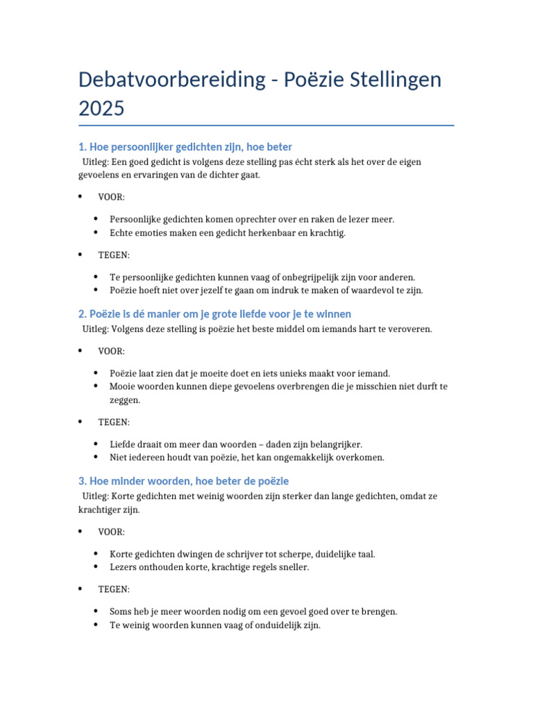 Debatvoorbereiding Poezie Stellingen 2025 | PDF
