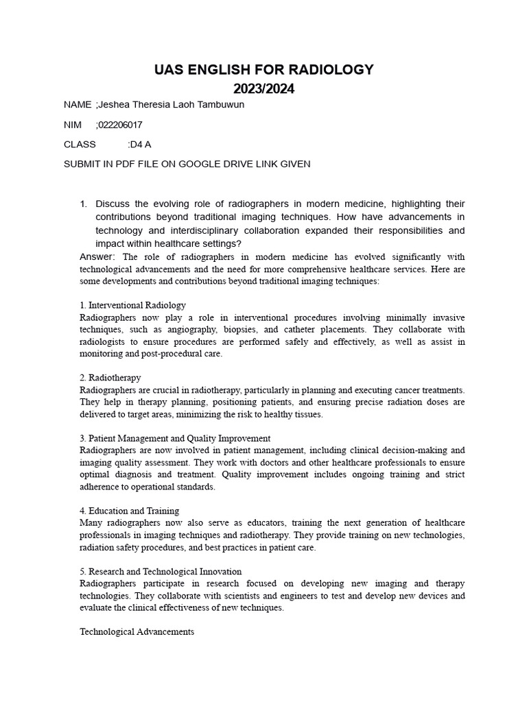 Uas English For Radiolog | PDF | Medical Imaging | Radiology