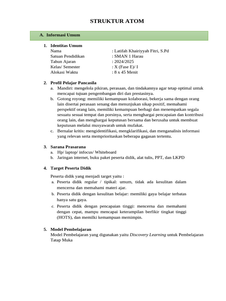Modul Ajar Struktur Atom Fix | PDF