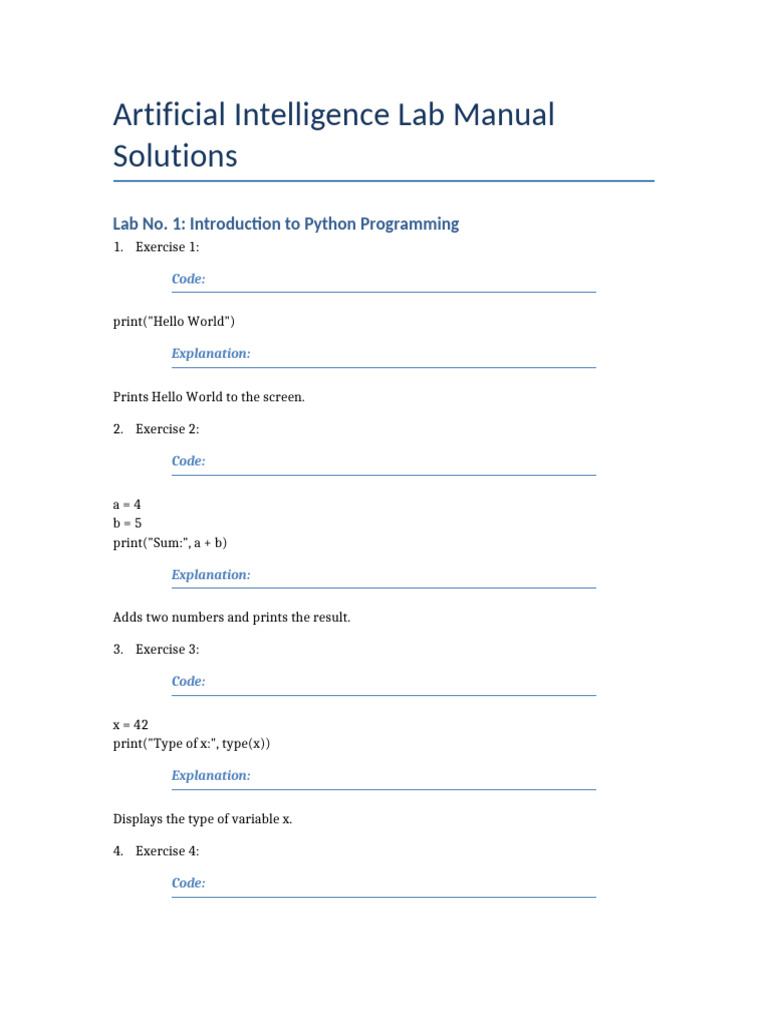 AI Lab Manual Solutions Part1 | PDF