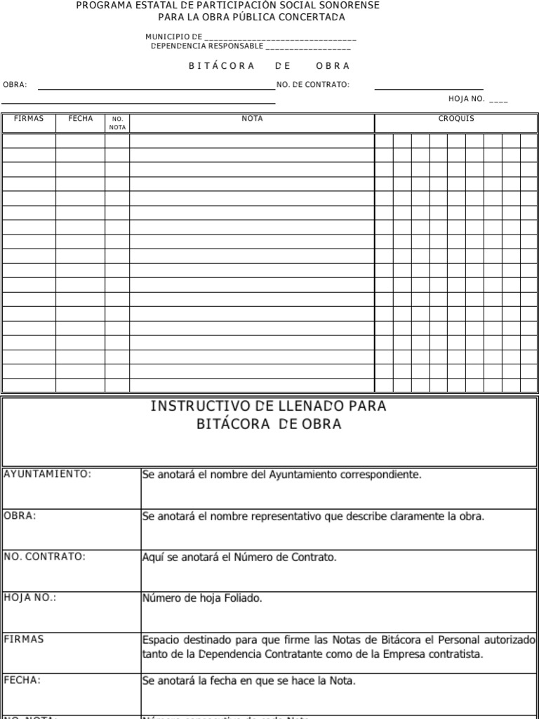 Bitacora de Obra Ejemplo | PDF