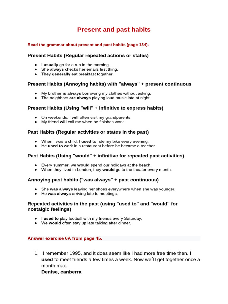 Understanding Past and Present Habits | PDF