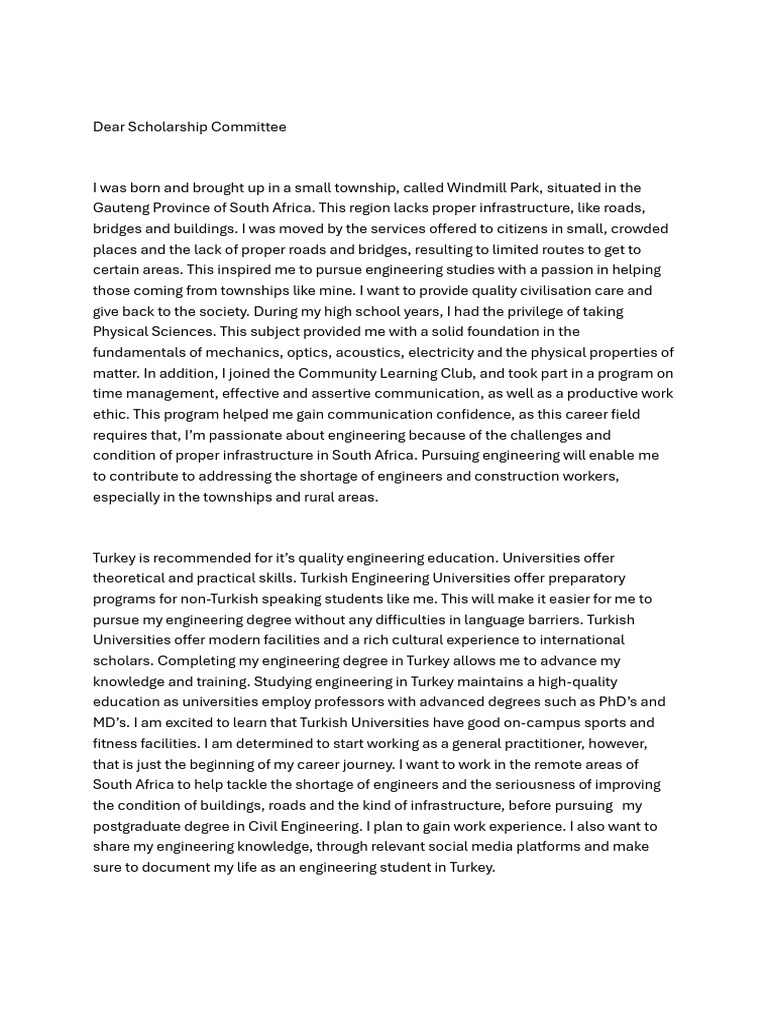 Pinky Mntambo - Bursery Scholarship Letter | PDF | Engineering