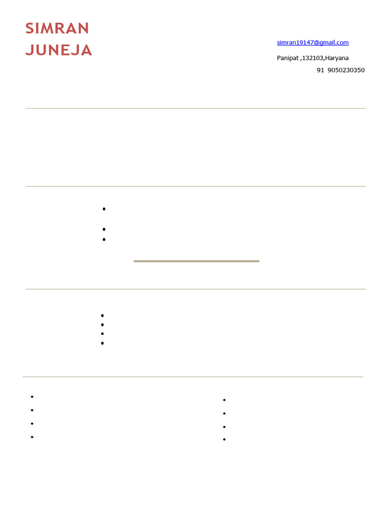 Gold Minimalist Professional Work Data Analyst Friendly Resume - SIMRAN JUNEJA | PDF