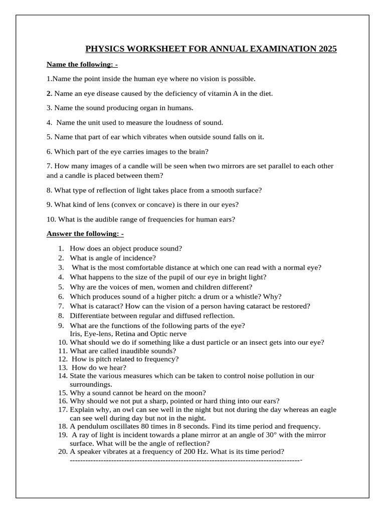 Annual Exam Worksheet | PDF