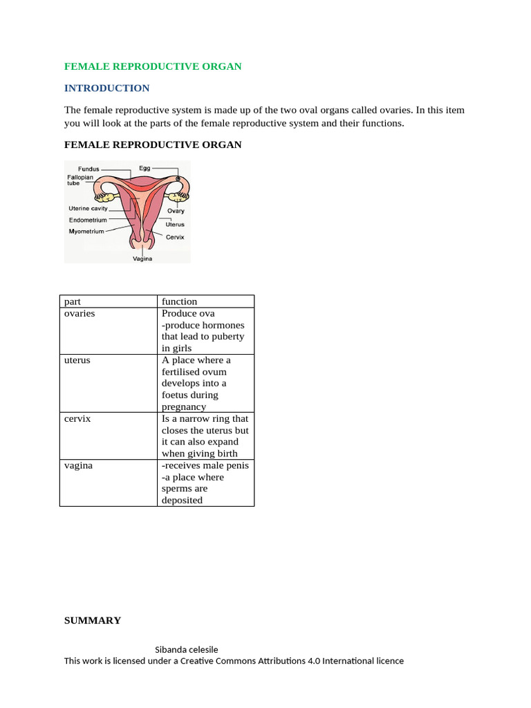 Biology - Form 2 Reproduction in Humans-Female Reproductive System-1 | PDF