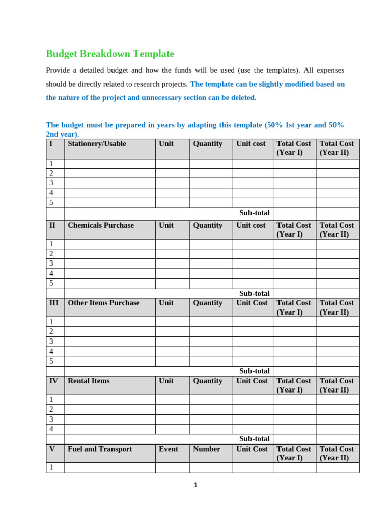 Research Proposal Budget Breakdown Template | PDF