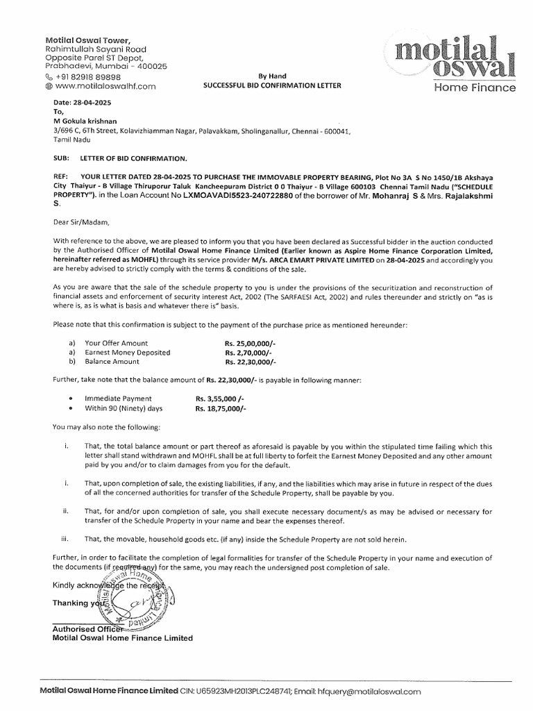 Bid Letter | PDF