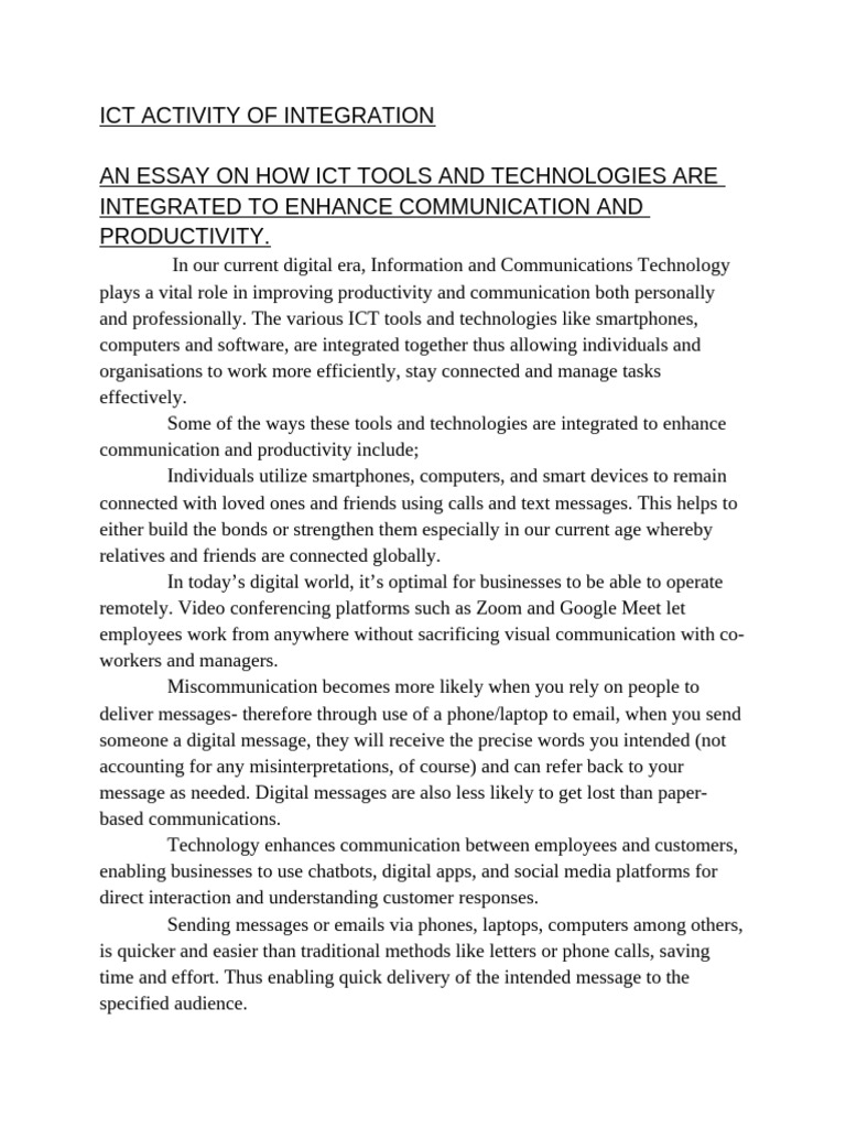 Ict Activity of Integration | PDF | Information And Communications ...