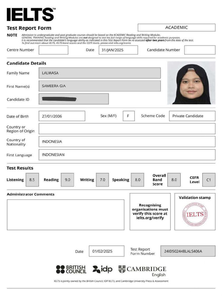 Editable IELTS Test Report | PDF