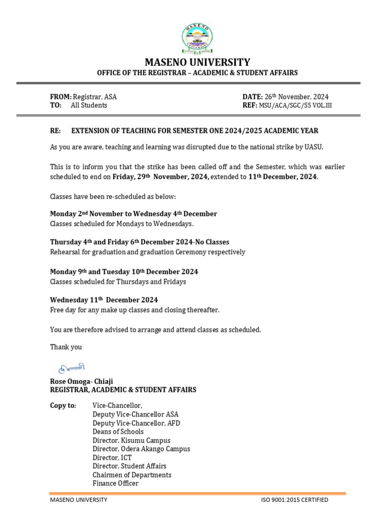 Semester One Extension Notice 2024/25 | PDF