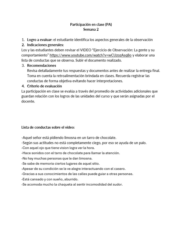 Participación en Clase (PA) Guia de Como Hacerlo | PDF