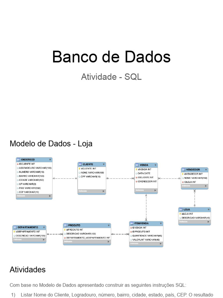 Lista de Exerc-Cios - SQL | PDF