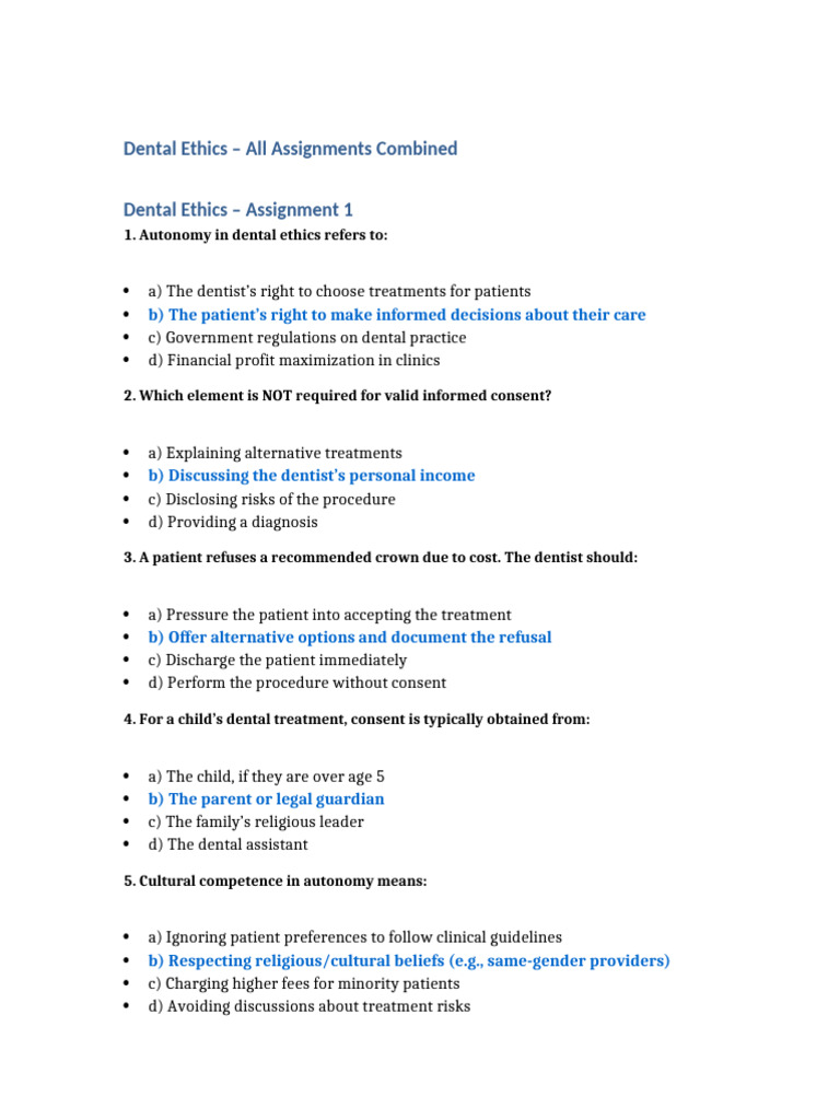 Dental Ethics All Assignments | PDF | Dentistry | Medical Ethics