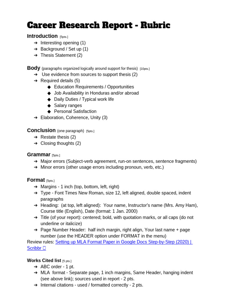 Career Research Report Rubric | PDF