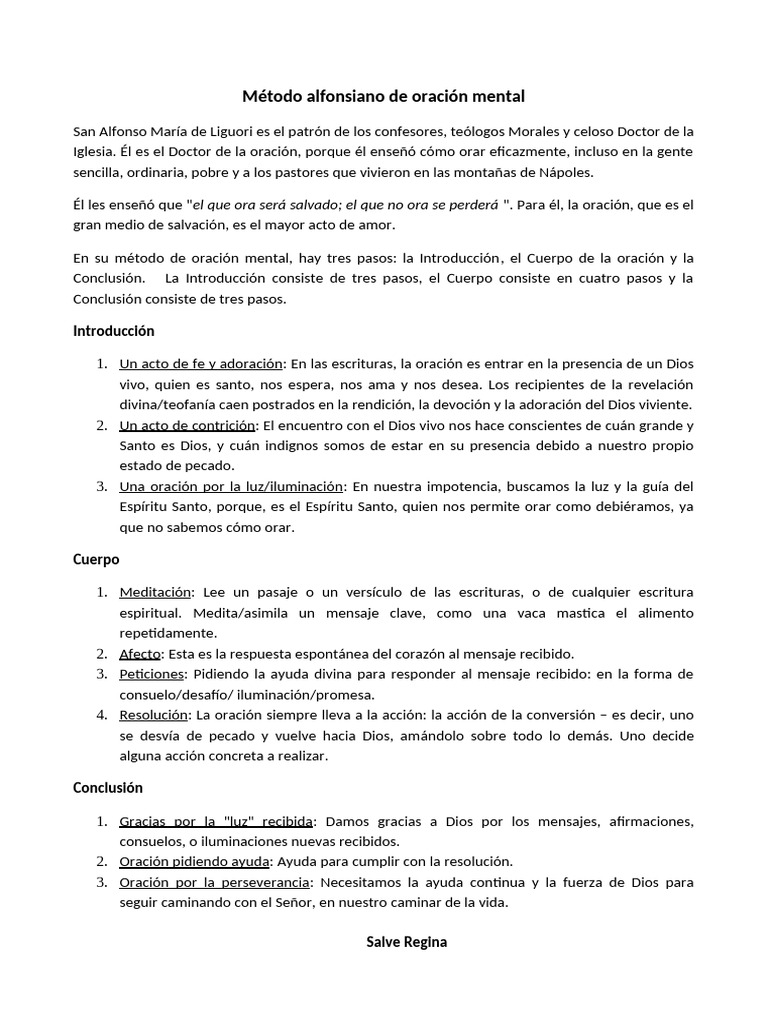 Método alfonsiano de oración mental | PDF | Oración | Creencia religiosa y doctrina