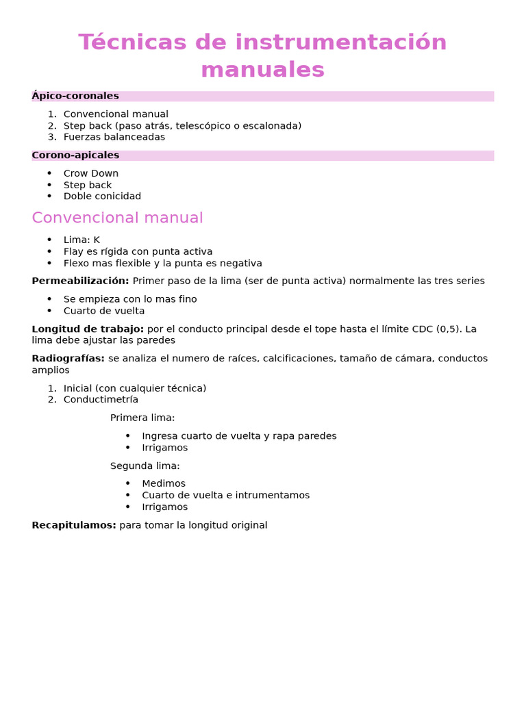 Técnicas de Instrumentación Manual Dental | PDF