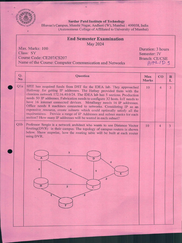 ESE-SE-CE, AIML, DS-Sem 4 - Computer Communication & Networks | PDF ...